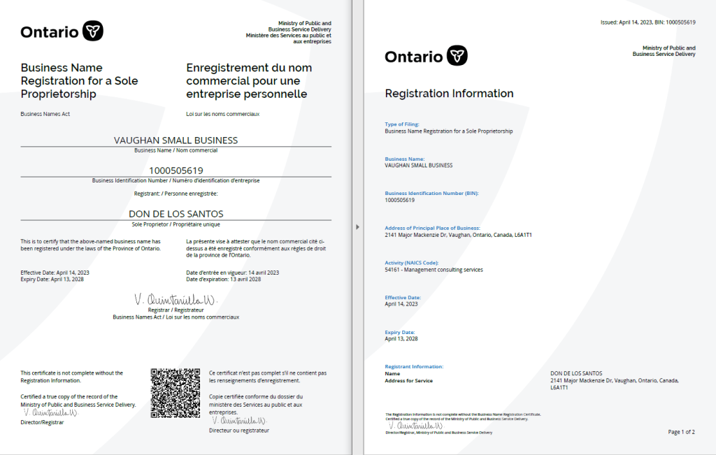 Business Name Registration | Vaughan Economic Development